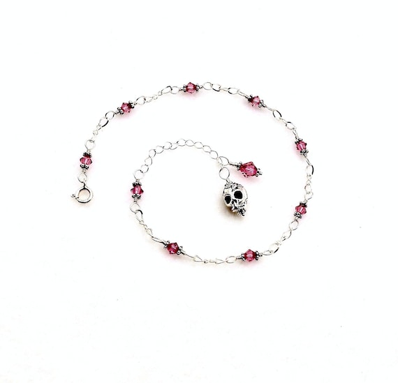 Skull Ankle Bracelet Pink Crystal Anklet for Women - Etsy UK