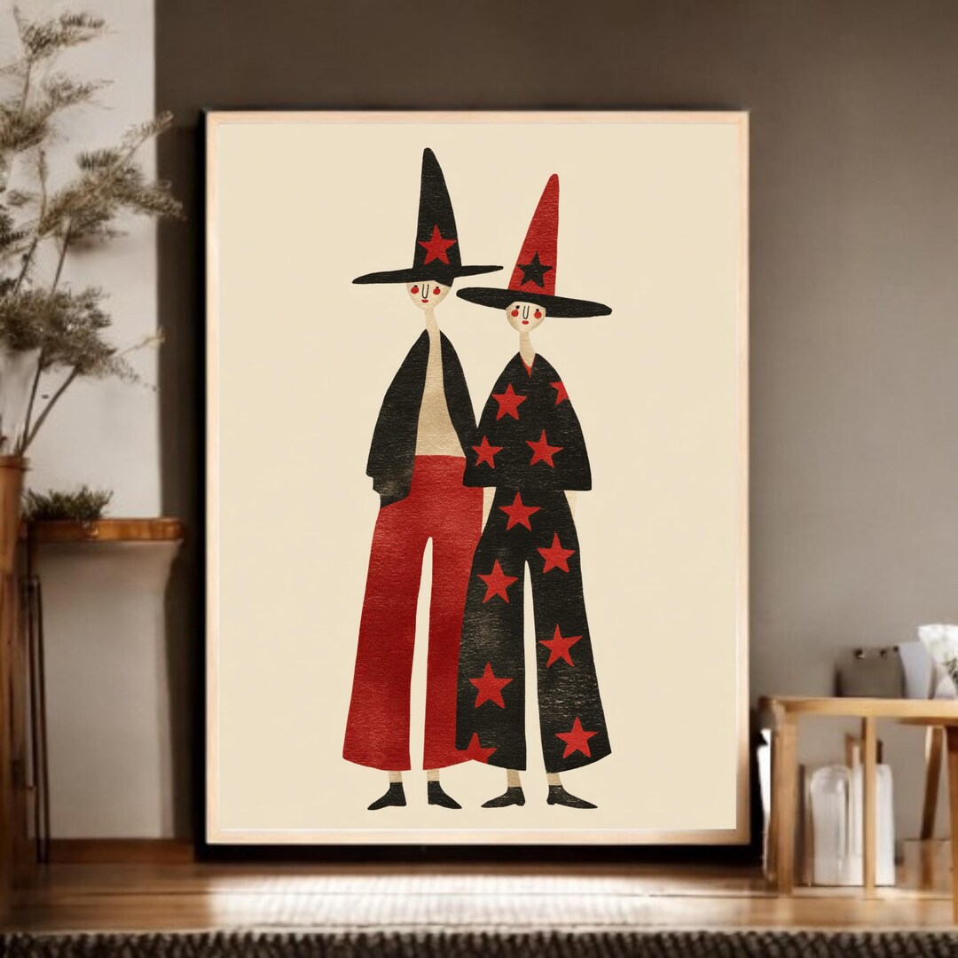 Starry Witch Costume Mural, Whimsical Halloween Art, Spooky Season ...