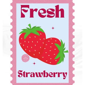 Strawberry Postage Stamp - Fresh Fruit - Wall Art - Digital Download - Etsy