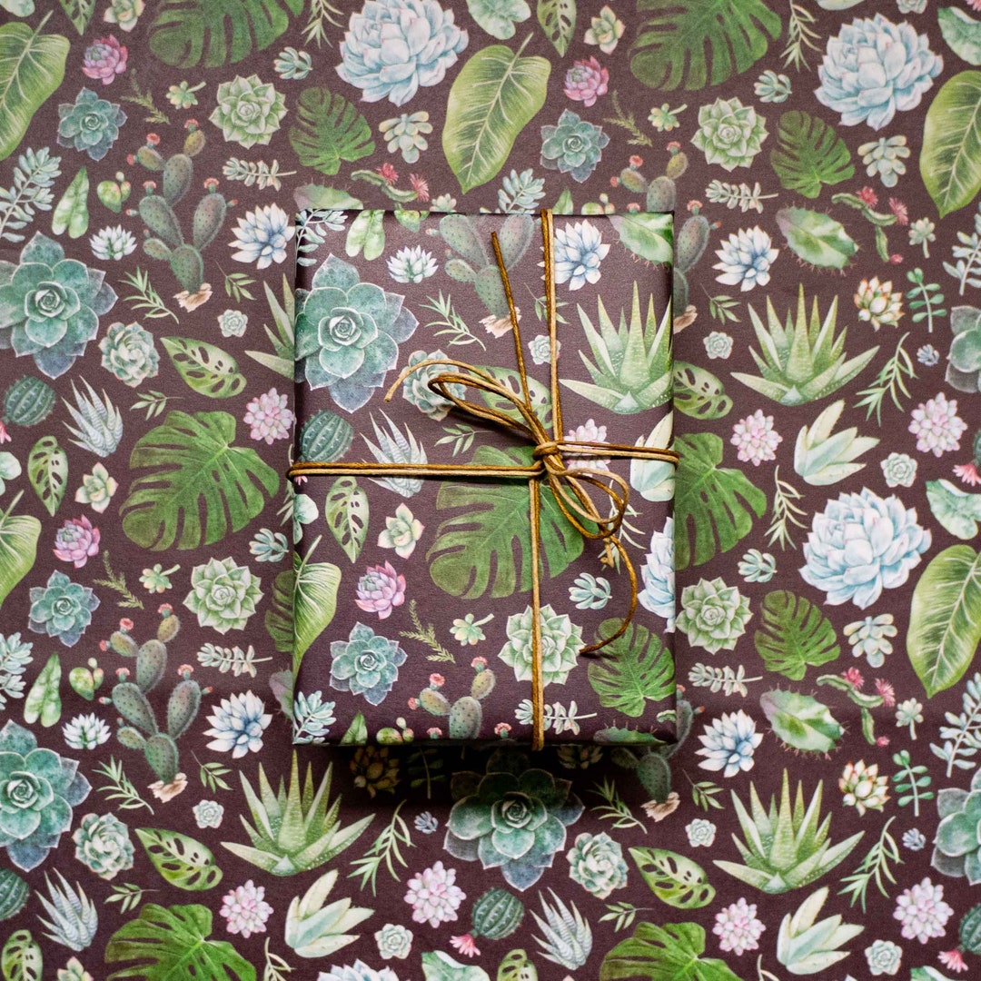 Luxury Succulent Gift Wrap, 3 X Sheets Cactus & Indoor Plant Monstera ...