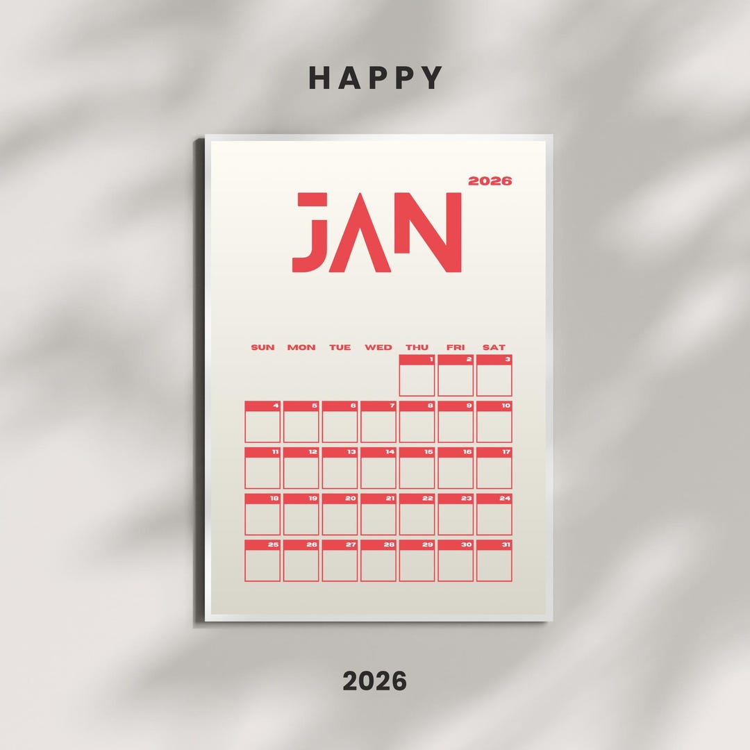 2026 Calendar – Cream&red Monthly Planner (PDF) - Etsy