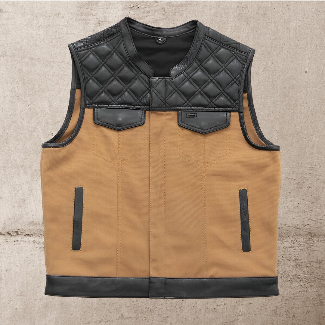 Leather Club Vest Biker Leather SOA Vest Quilted Canvas Leather ...