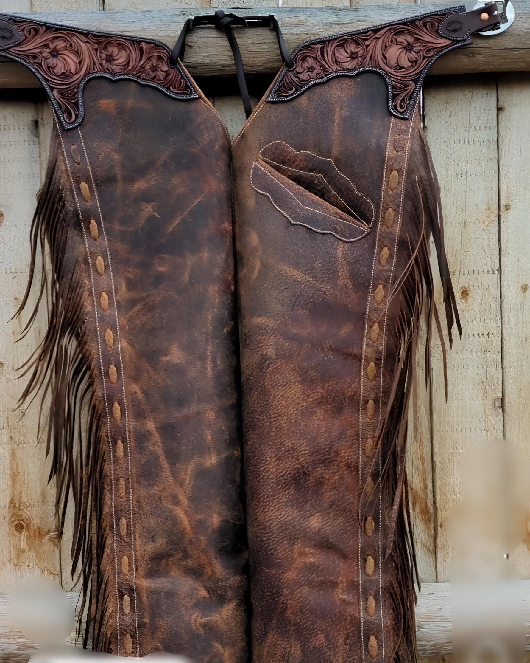 Leather Distress Brown Chap Western Cowgirl Chinks Chap Horse Riding ...