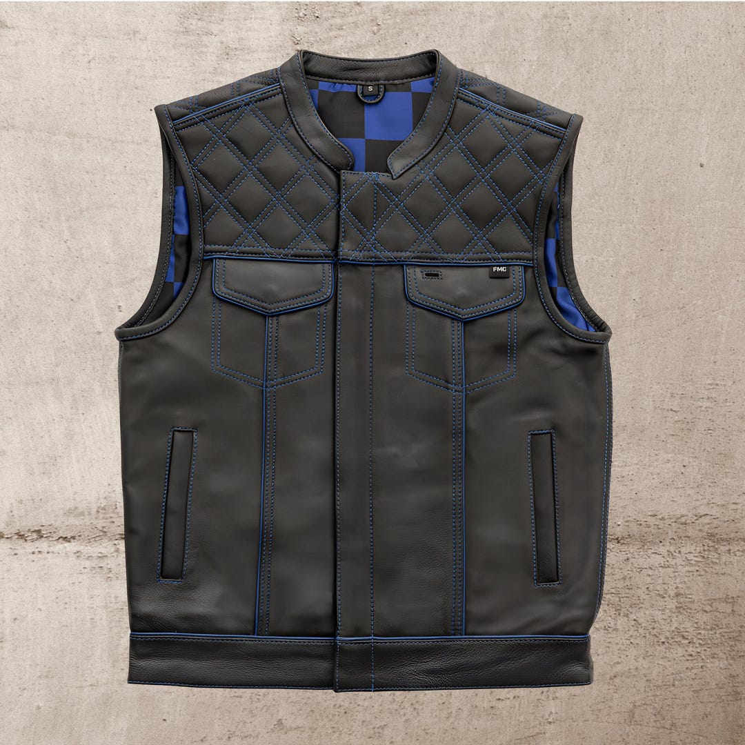 Leather Club Vest Biker Leather SOA Vest Diamond Quilted Leather ...