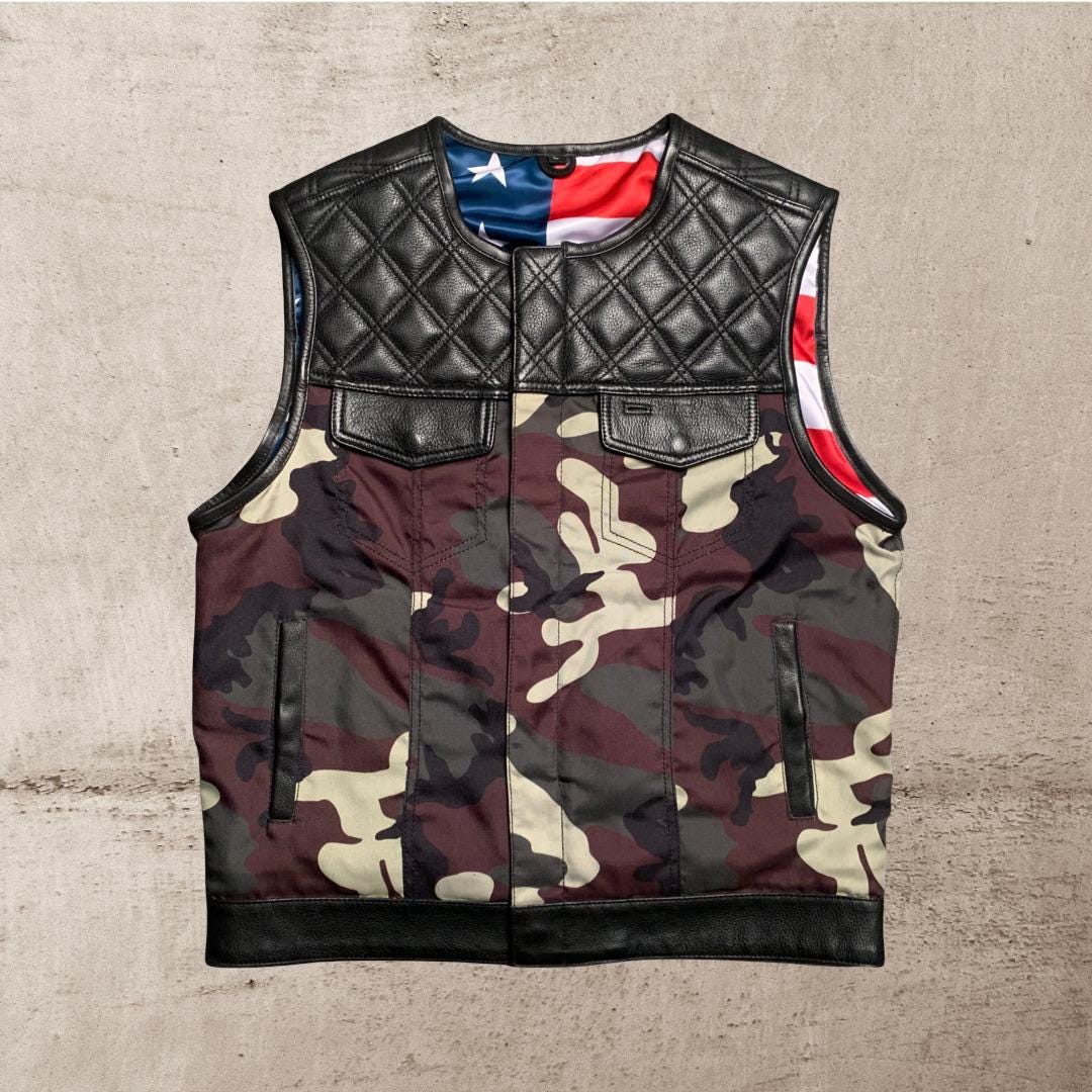 Leather Club Vest Biker Leather SOA Vest Camo Leather Motorcycle Denim ...