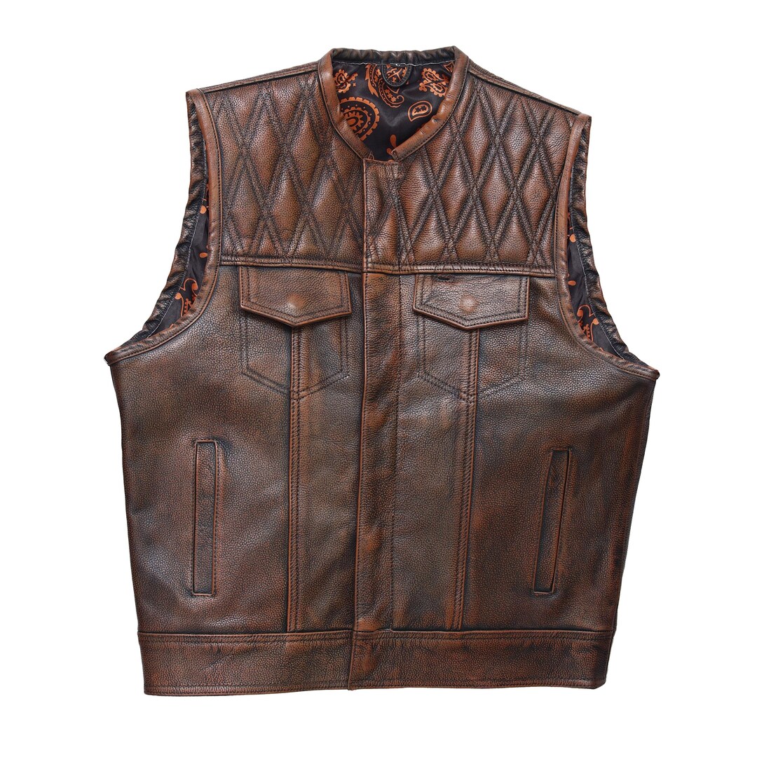 Leather Club Vest Biker Leather SOA Vest Diamond Quilted Leather ...