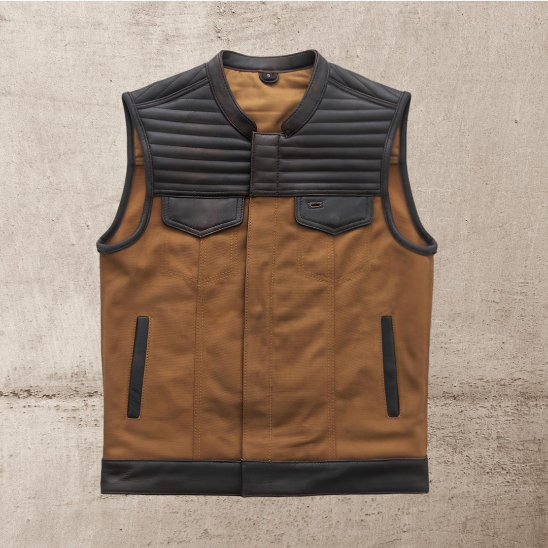Leather Club Vest Biker Leather SOA Vest Quilted Canvas Leather ...