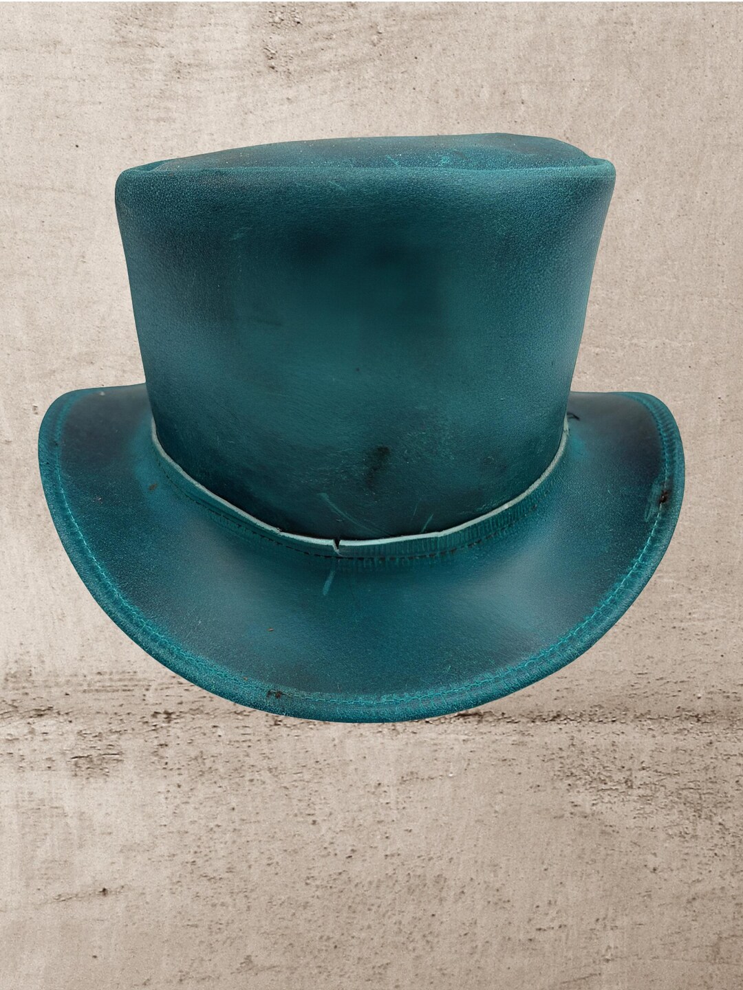 Distress Blue Turquoise Leather Top Hat Steampunk Top Hat Gothic Top ...