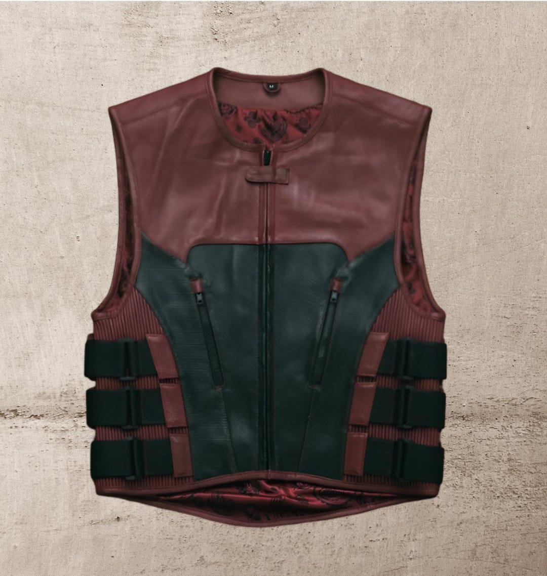 Maroon Leather Club Vest Biker Leather SOA Vest Police Vest Leather ...