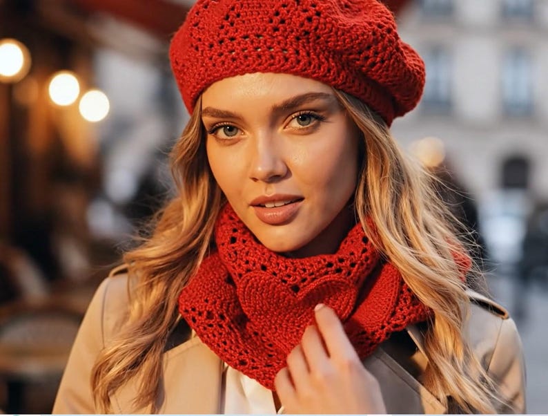 Heart Scarf and Beret Crochet Pattern | Valentine's Day Set Digital ...