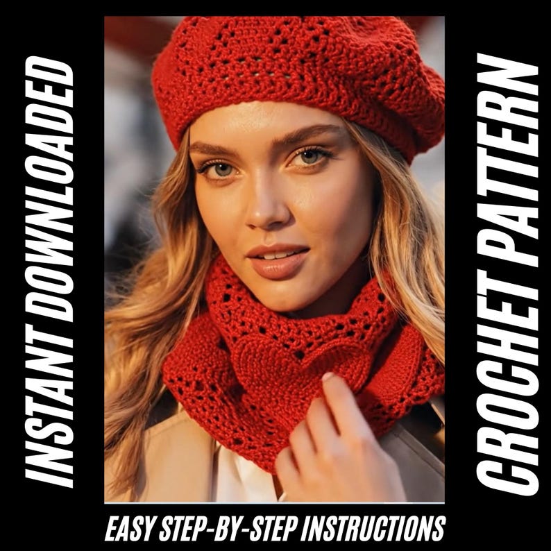 Heart Scarf and Beret Crochet Pattern | Valentine's Day Set Digital ...