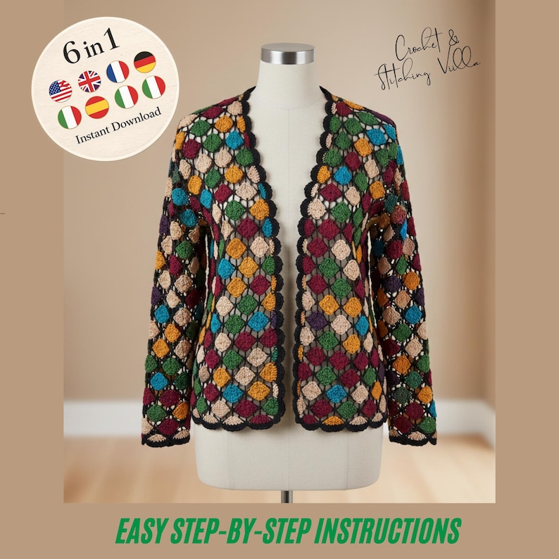 Crochet Pattern - Cardigan Modular Lace Jacket - PDF Instant Download ...