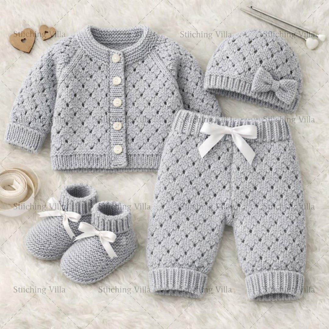Knitting Pattern Beginner Baby – 4 Piece Set 0 - 3 Months (DK Yarn) PDF ...