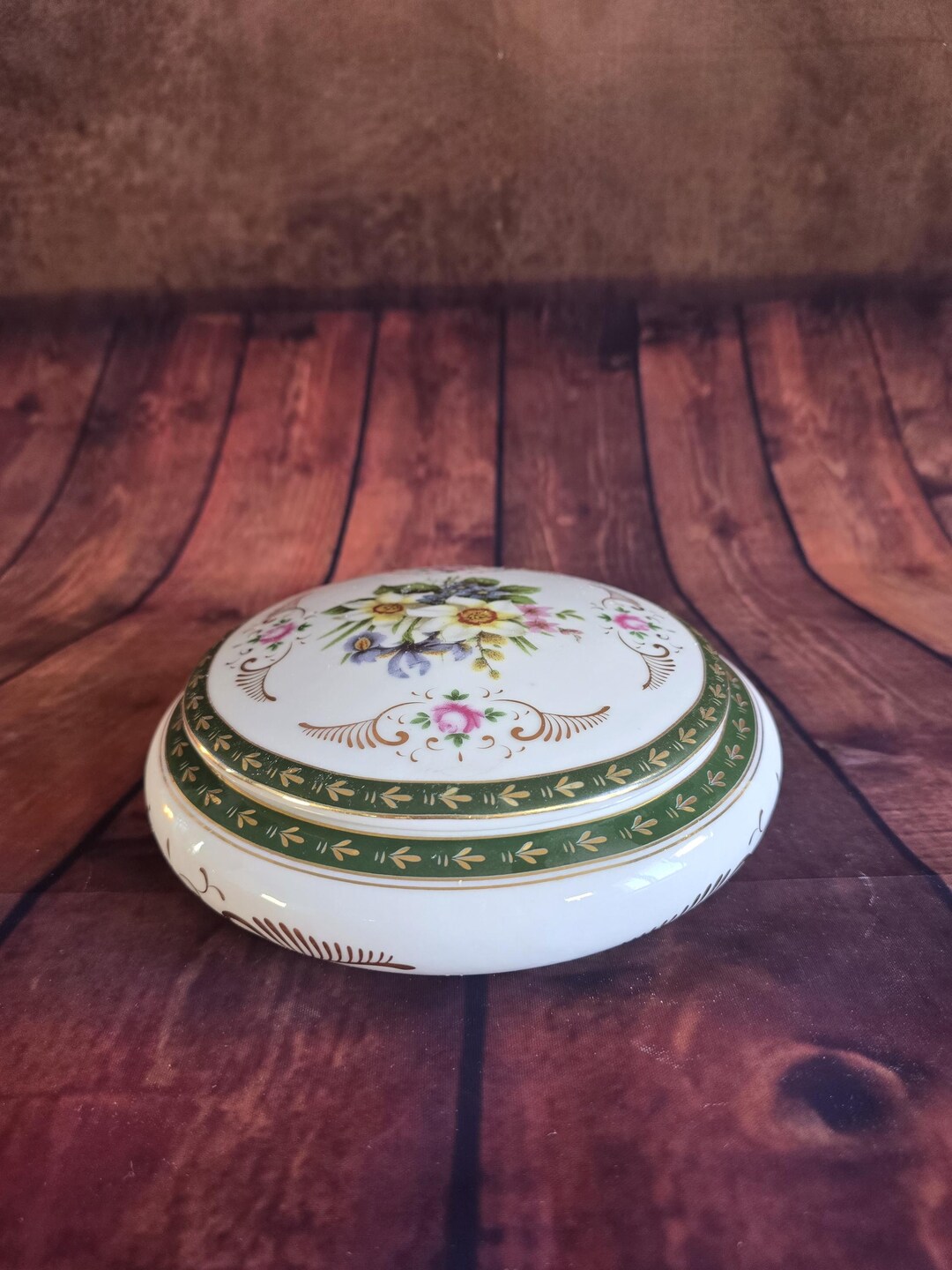 Vintage Porcellana Rococo Style Decoro Oro Zecchino Trinket Box Italian ...
