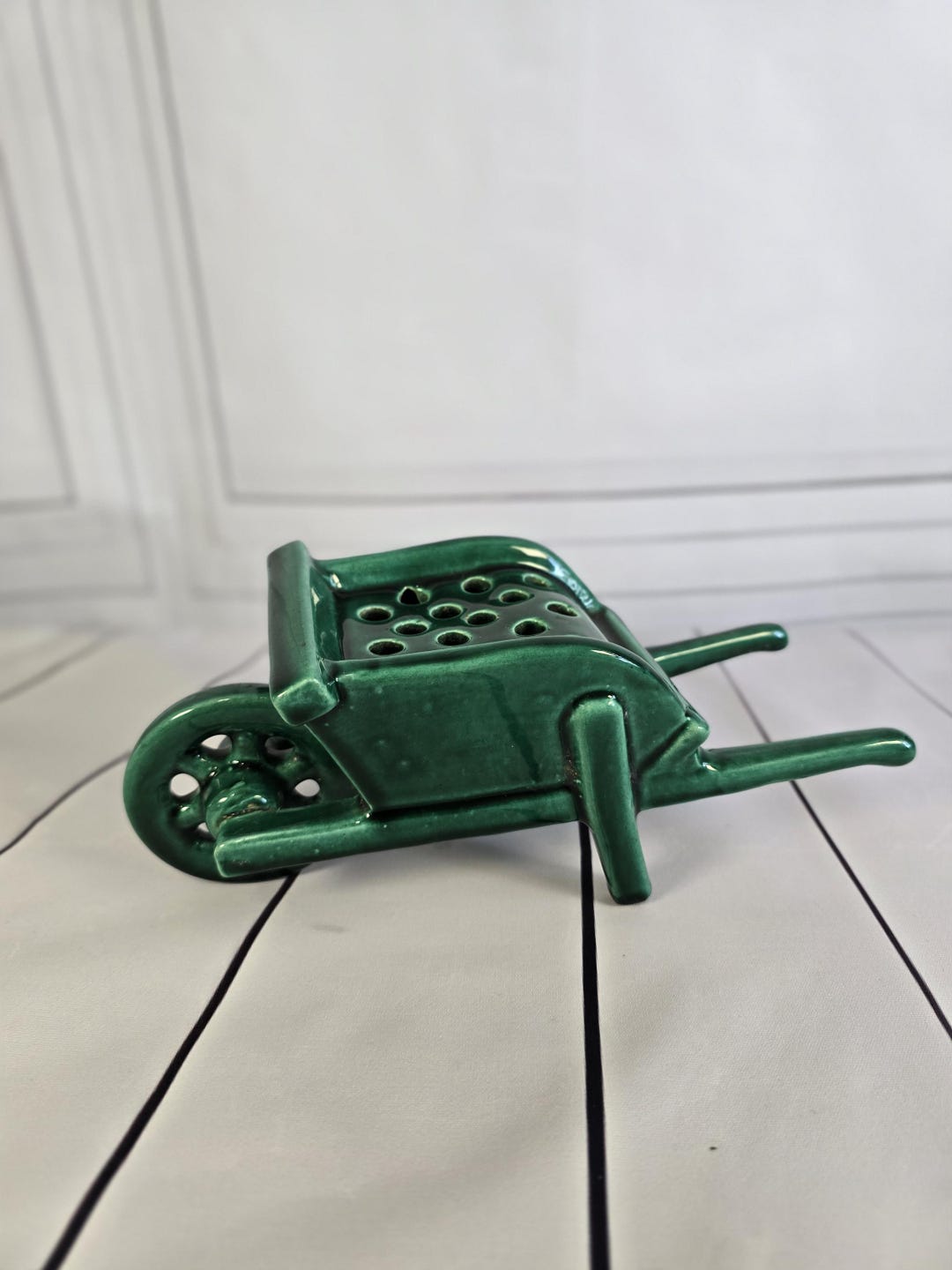 Vintage Green Ceramic Wheelbarrow Planter - Mini Succulent Pot - Unique ...