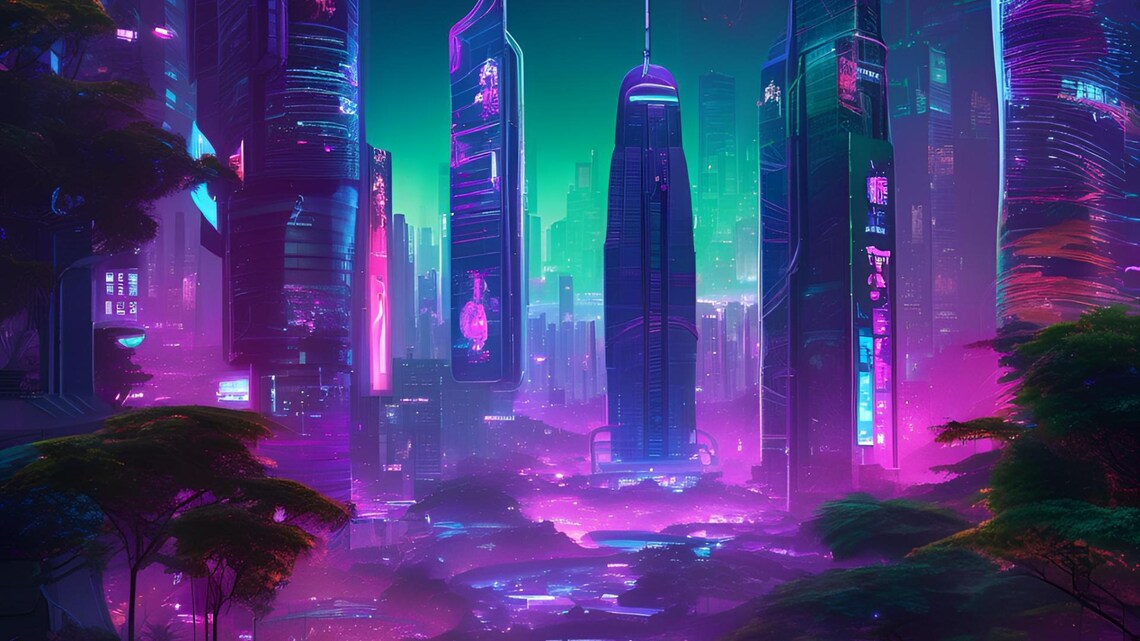 Neon Cyber City - Futuristic Desktop Wallpaper (1920x1080, PNG & ZIP ...