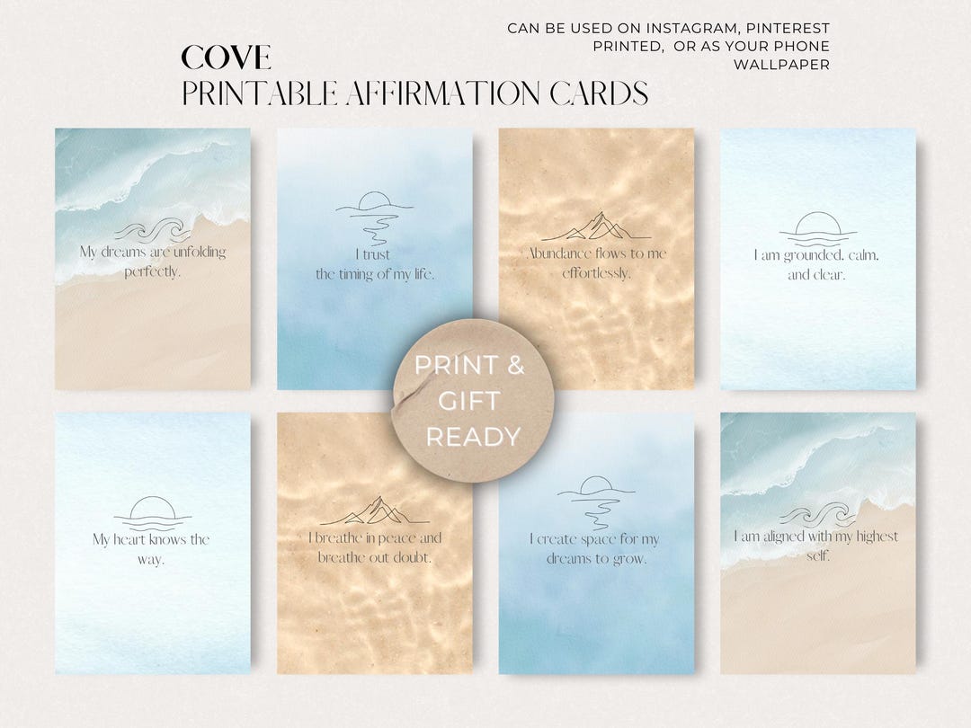 Affirmation Cards Printable | Beach Aesthetic | 30 Mindfulness Quote ...