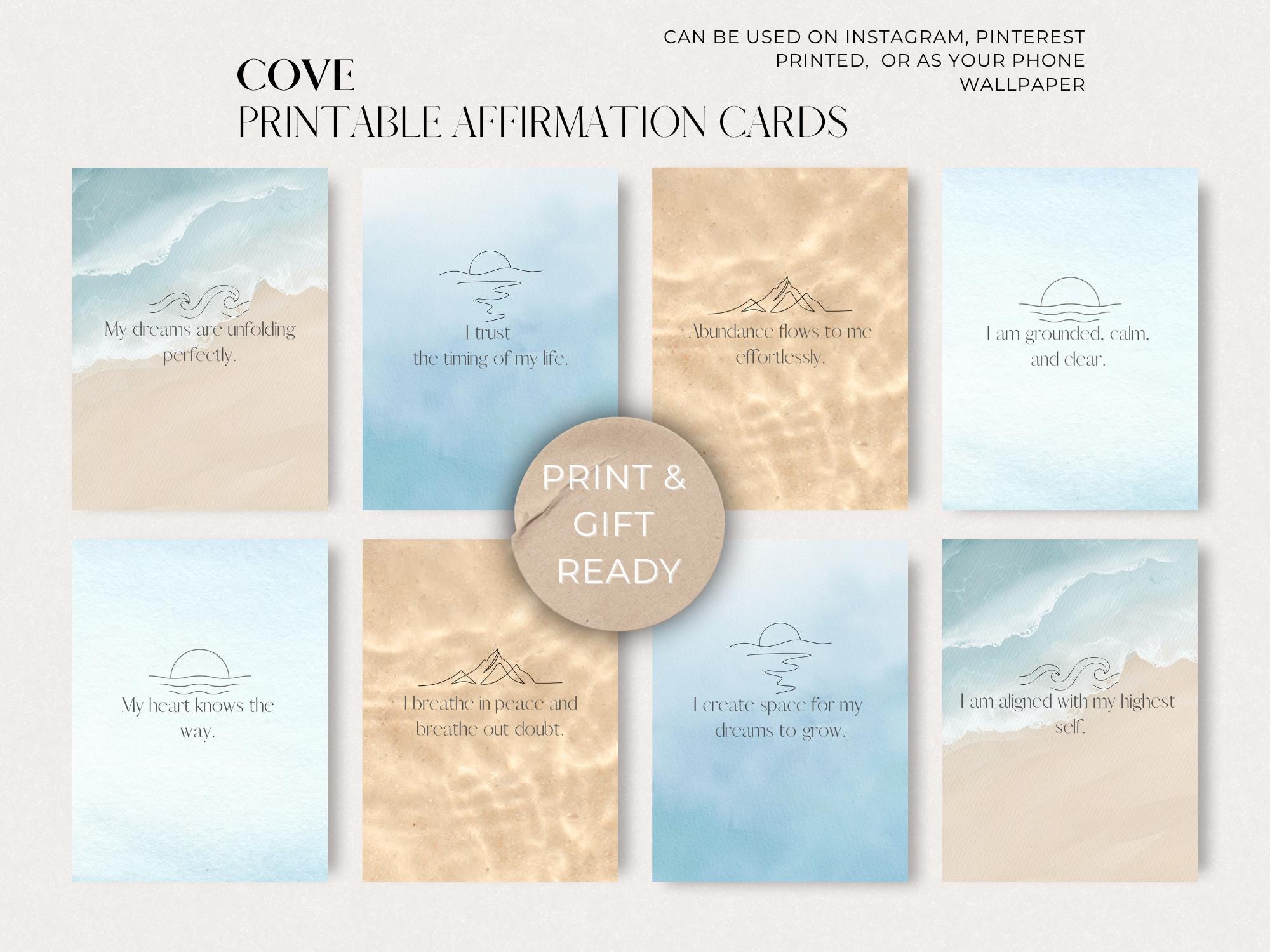 Affirmation Cards Printable | Beach Aesthetic | 30 Mindfulness Quote ...
