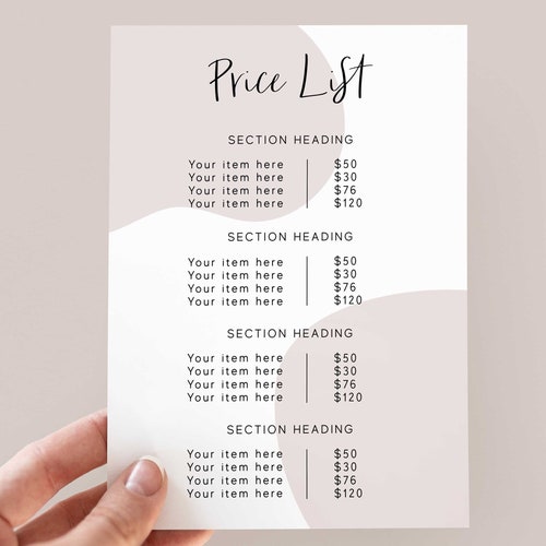 Price List Template EDITABLE DOWNLOAD Printable DIY Instant - Etsy