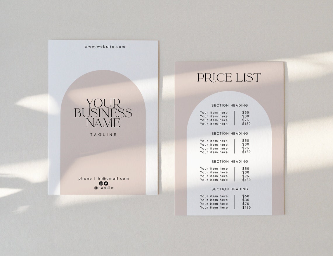 Price List Template EDITABLE DOWNLOAD Printable DIY Instant - Etsy ...