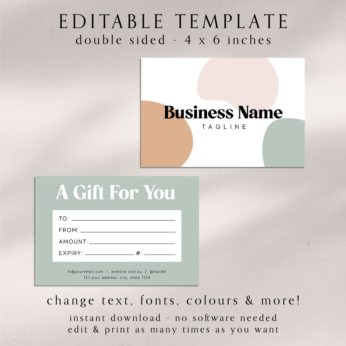 Gift Card Template EDITABLE DOWNLOAD Printable Instant - Etsy