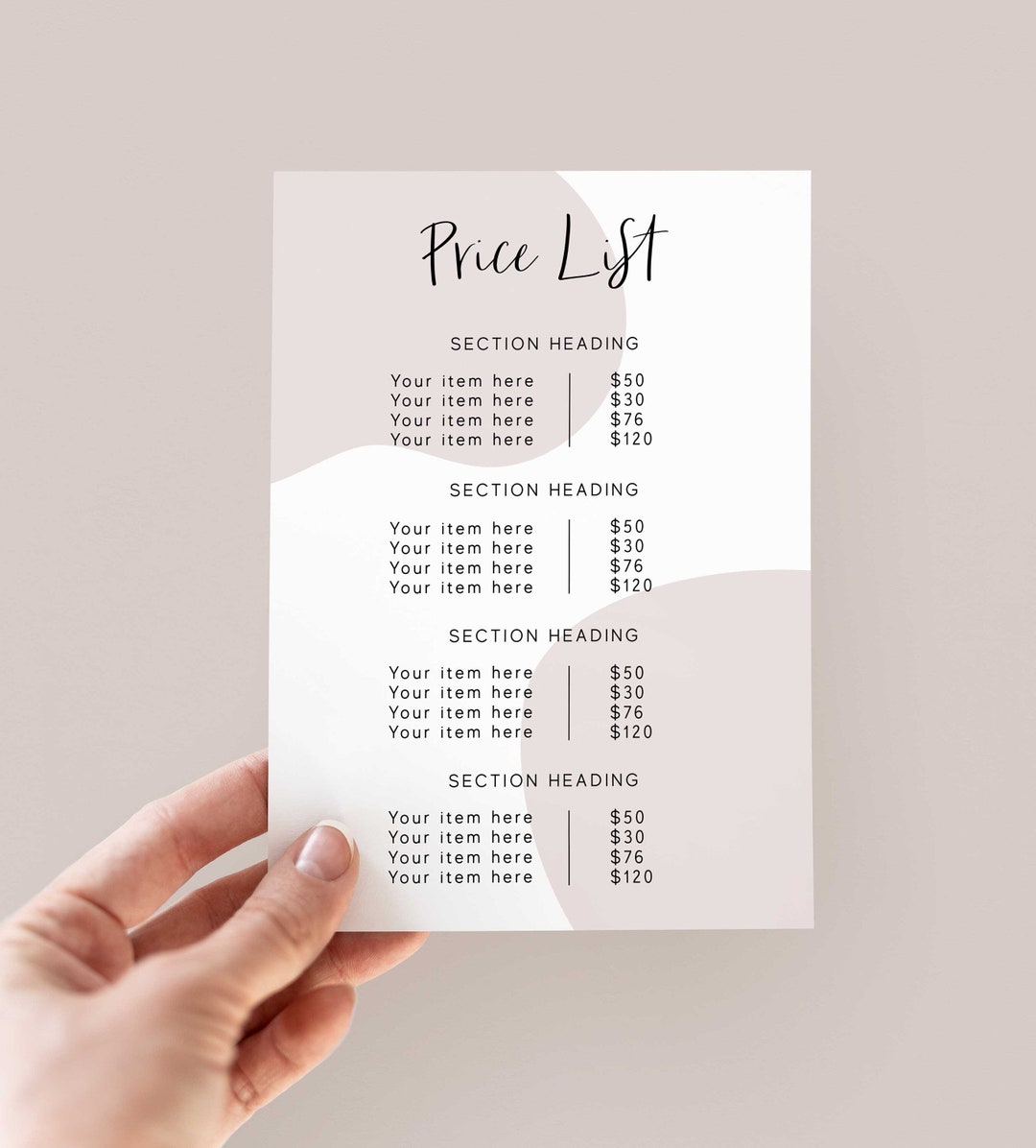 Price List Template, EDITABLE DOWNLOAD Printable DIY, Instant Download ...
