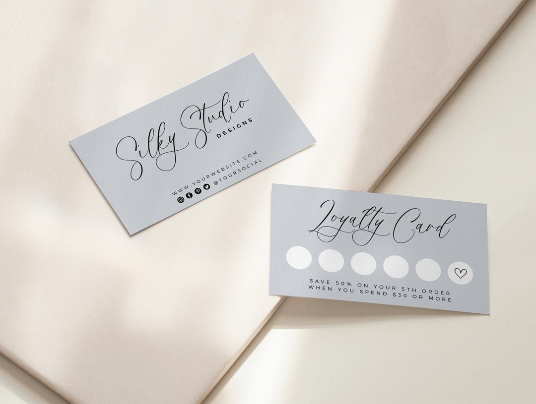 Loyalty Card Template, Editable Printable Dusty Blue Minimalist Modern ...