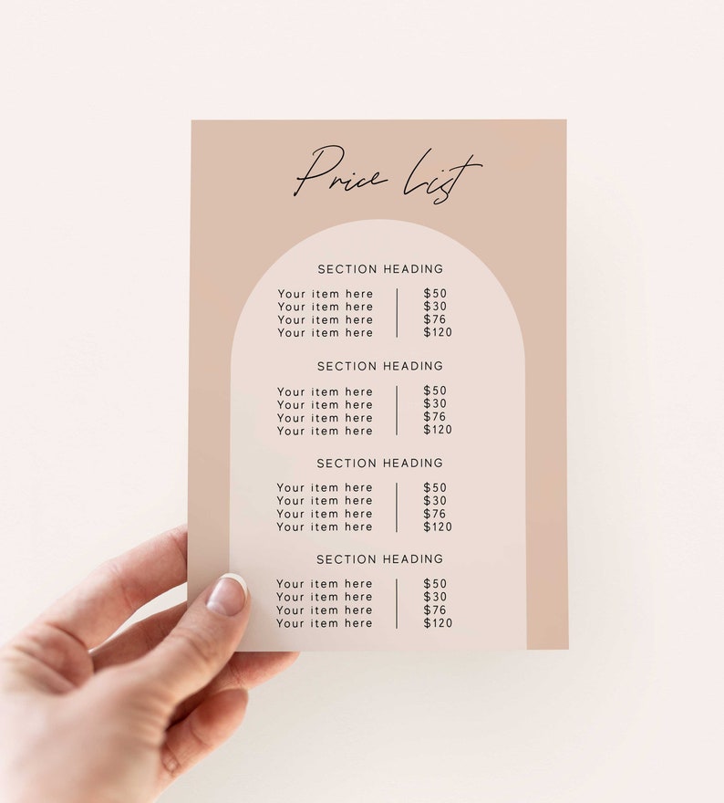 Price List Template EDITABLE DOWNLOAD Printable DIY Instant - Etsy