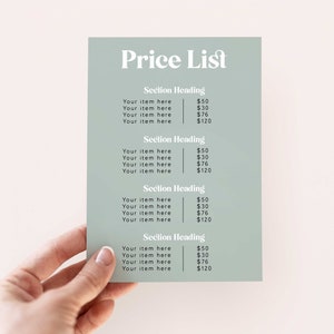 Price List Template, EDITABLE DOWNLOAD Printable DIY, Instant ...