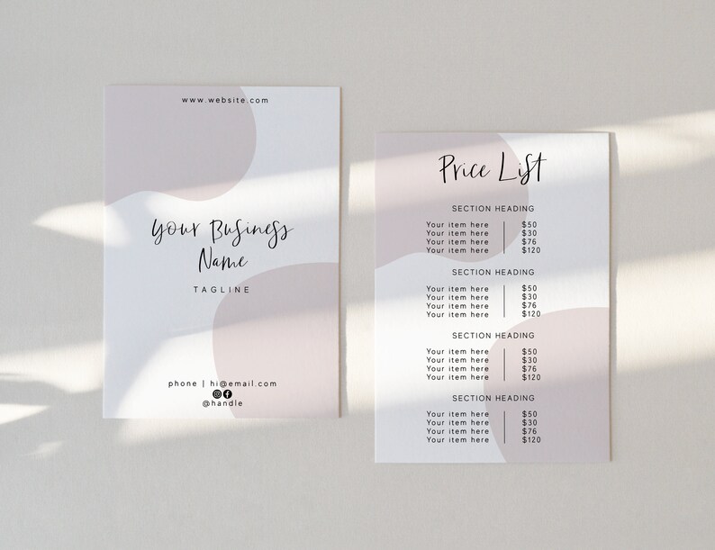 Price List Template EDITABLE DOWNLOAD Printable DIY Instant | Etsy