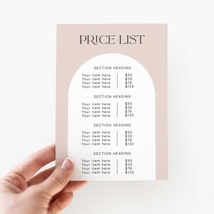 Price List Template, EDITABLE DOWNLOAD Printable DIY, Instant ...