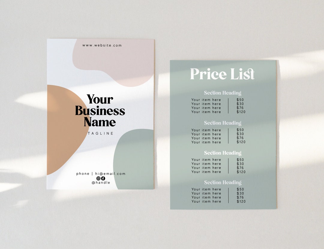 Price List Template, EDITABLE DOWNLOAD Printable DIY, Instant ...