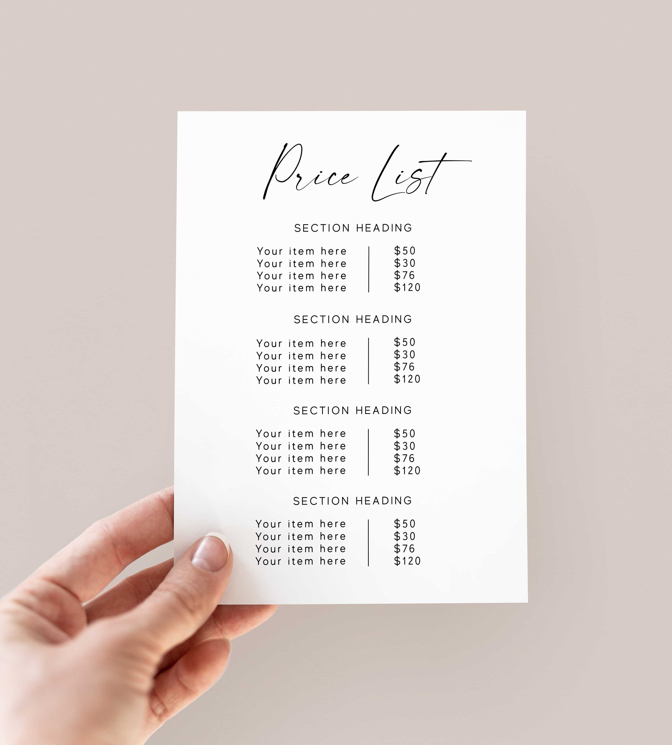 Price List Template EDITABLE DOWNLOAD Printable DIY Instant - Etsy ...