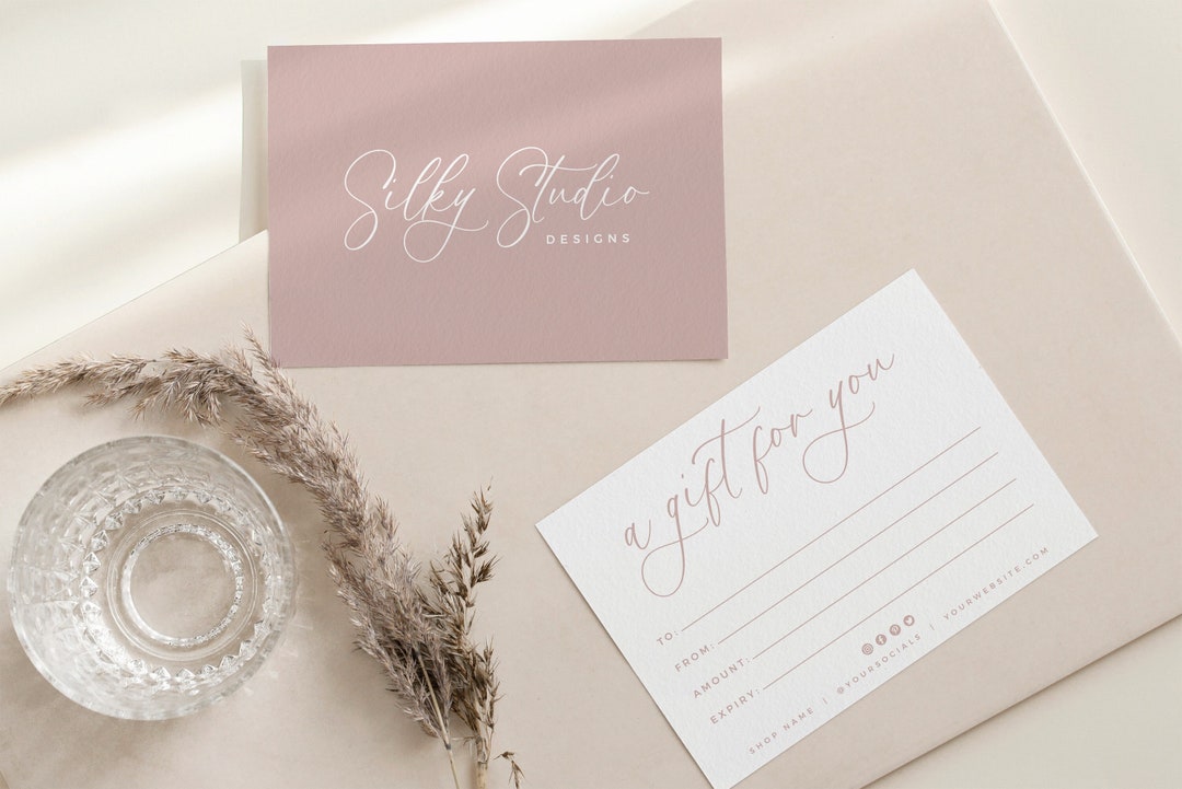 Blush Pink Gift Card Template, Chic Calligraphy Editable Printable Gift ...