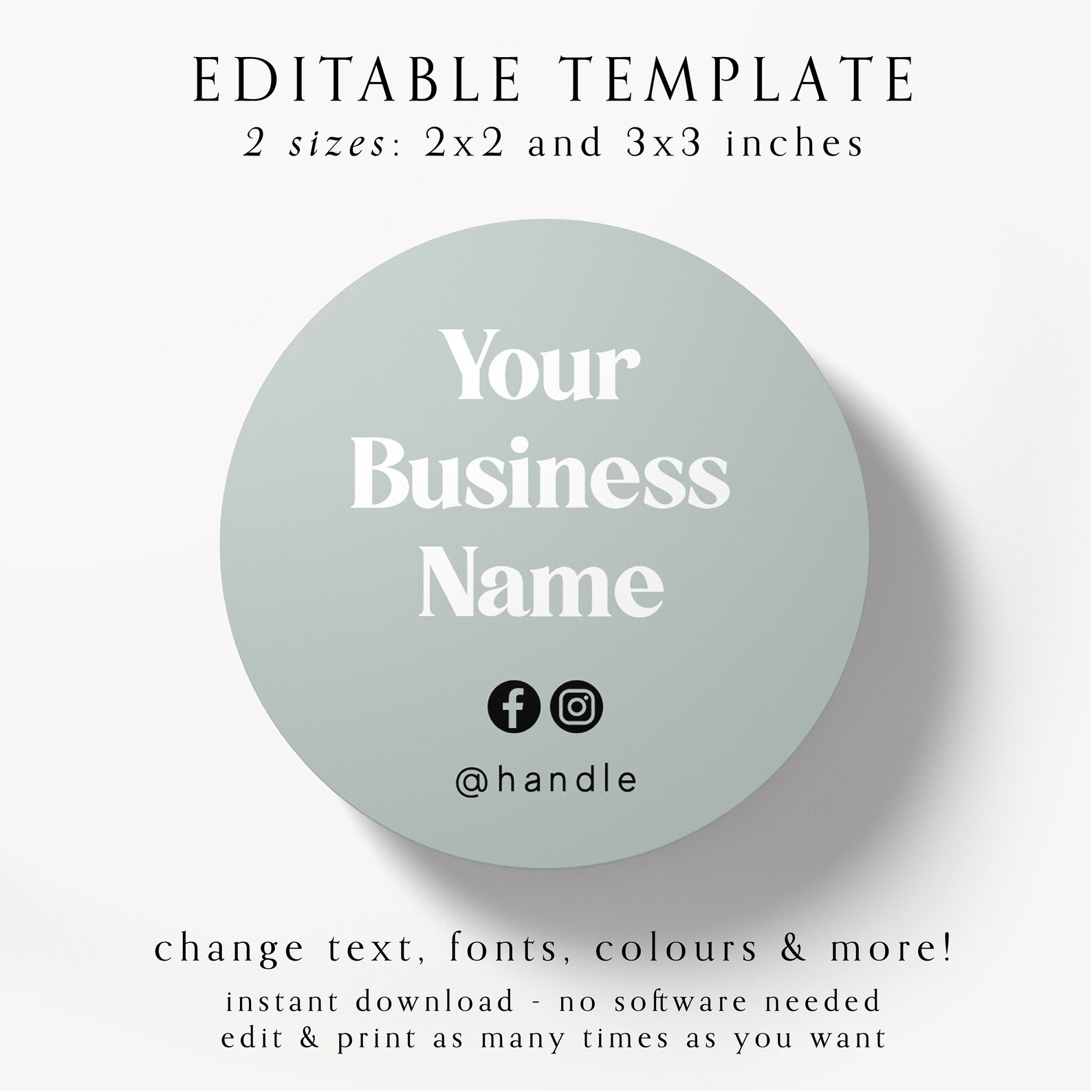 Round Label Sticker Template EDITABLE DOWNLOAD Printable DIY - Etsy