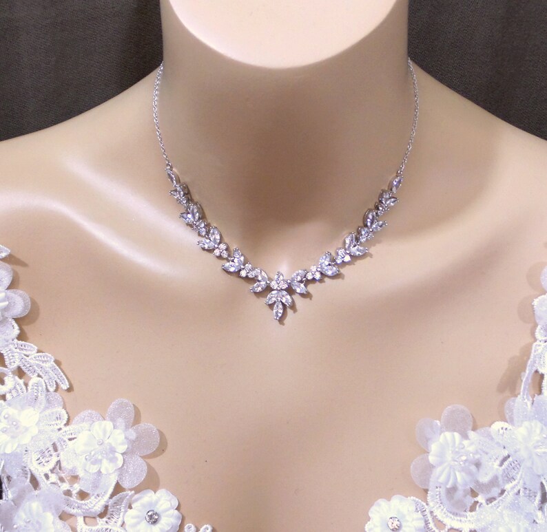 Wedding jewelry bridal necklace prom party bridesmaid rhodium | Etsy