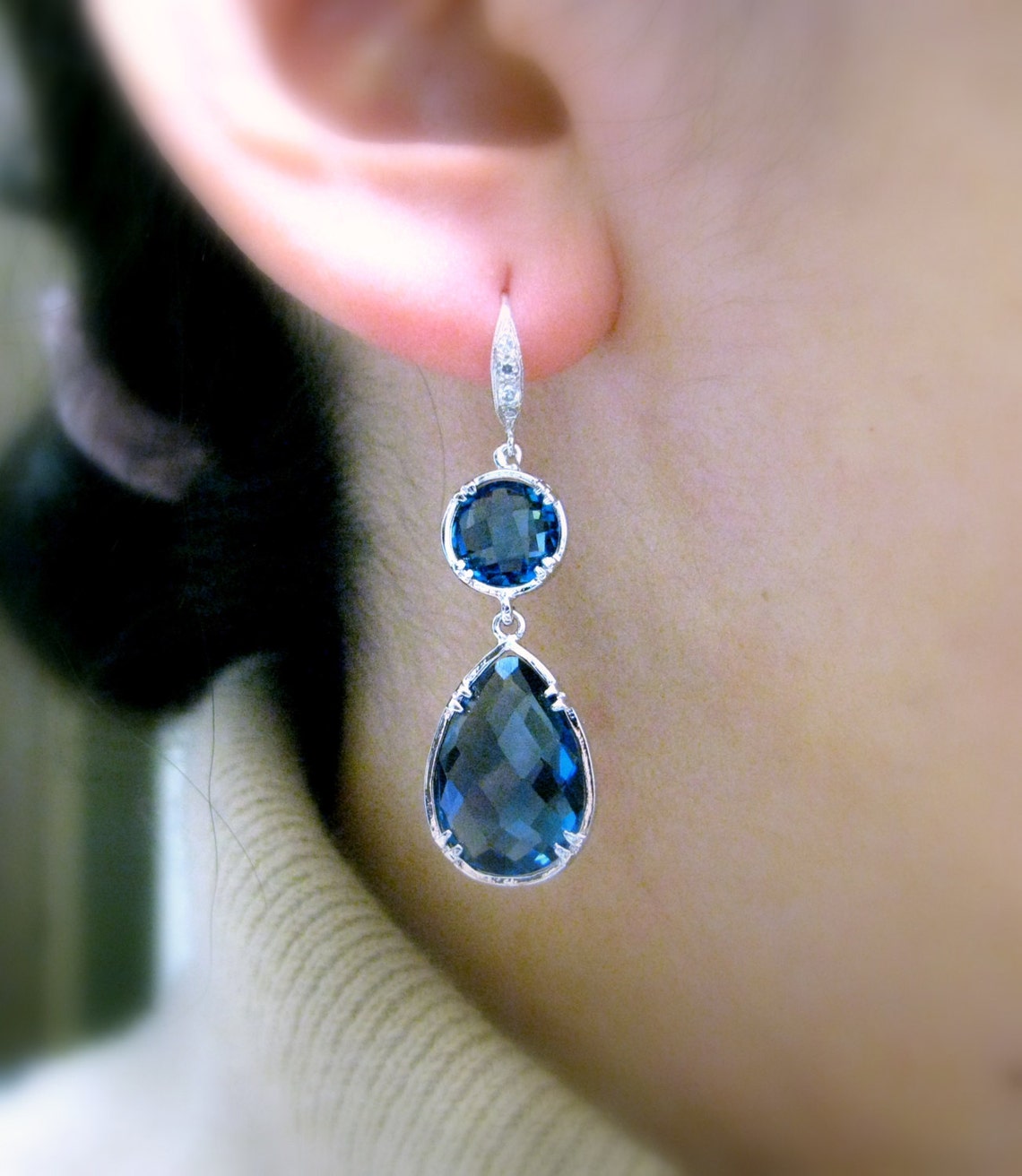 Sapphire Blue Crystal Quartz Pendant Drop and Connectors With - Etsy