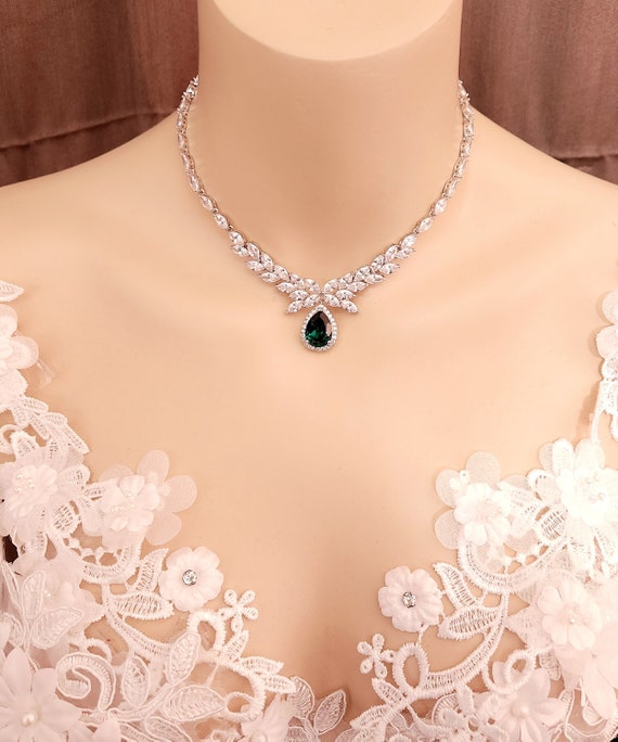 Bridal Wedding Prom Party Bib Necklace Clear White Cubic Zirconia Luxury White Gold Rhodium Cluster Marquise Shape Statement Chunky Necklace Etsy