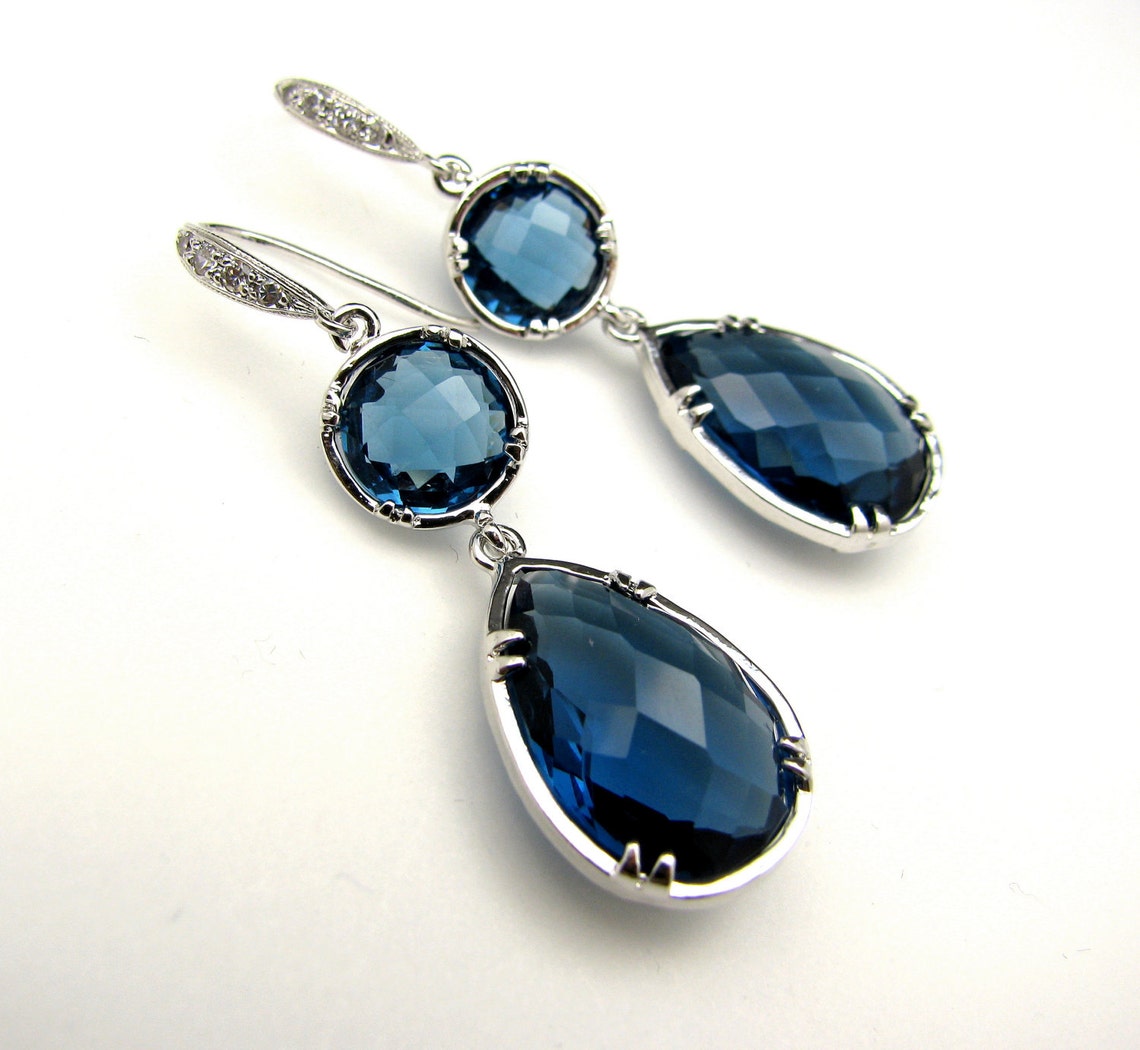 Sapphire Blue Crystal Quartz Pendant Drop and Connectors With - Etsy