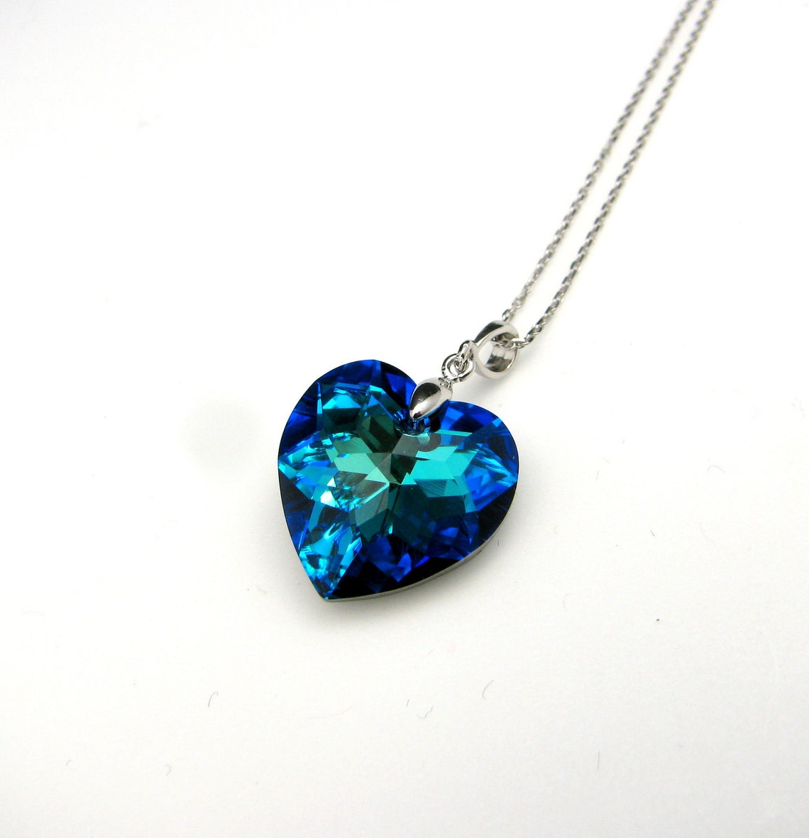Genuine Bermuda Blue Heart Crystal Pendant Sterling Silver | Etsy