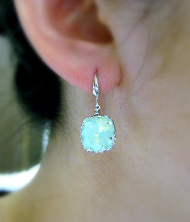 STERLING SILVER square pacific blue opal swarovski foiled back | Etsy