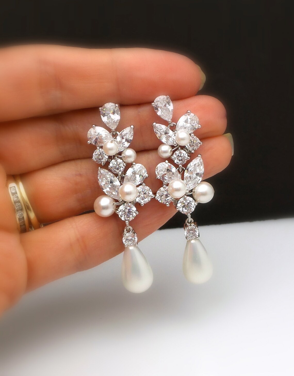 Bridal Earrings Wedding Jewelry Platinum Shell Pearl Earrings - Etsy