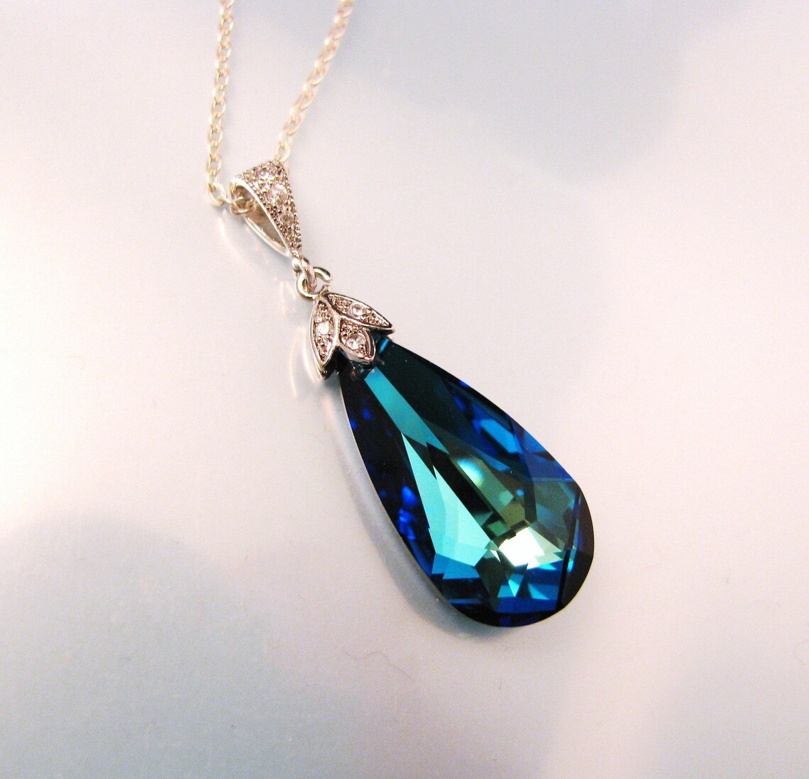 Bermuda Blue Fancy Crystal Necklace in Silver - Free US Shipping - Etsy
