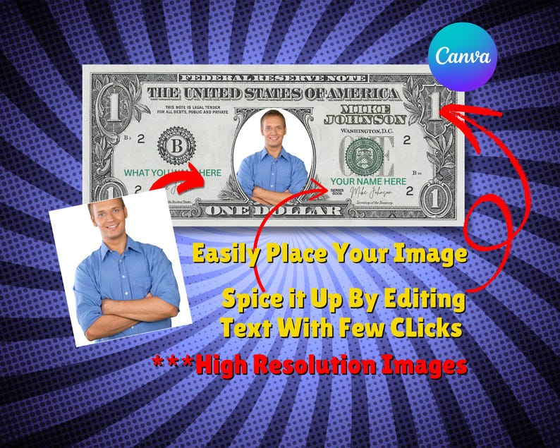 Custom Dollar Bill Template: Add Your Photo (digital Download) - Etsy