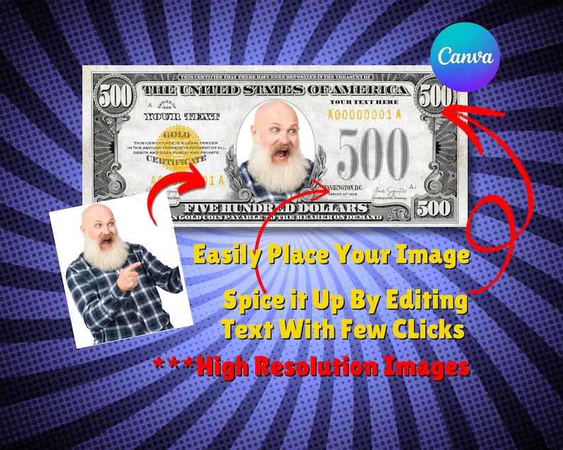 Personalized Dollar Bill Template Bundle: Custom Photo Money (digital ...