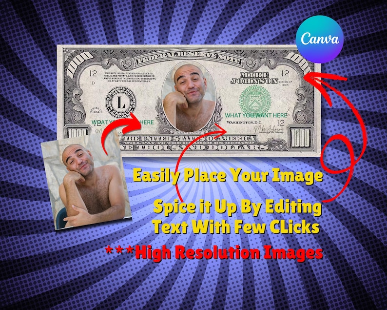 1000 Dollar Bill Template, Personalized Dollar Bill Template, Picture ...