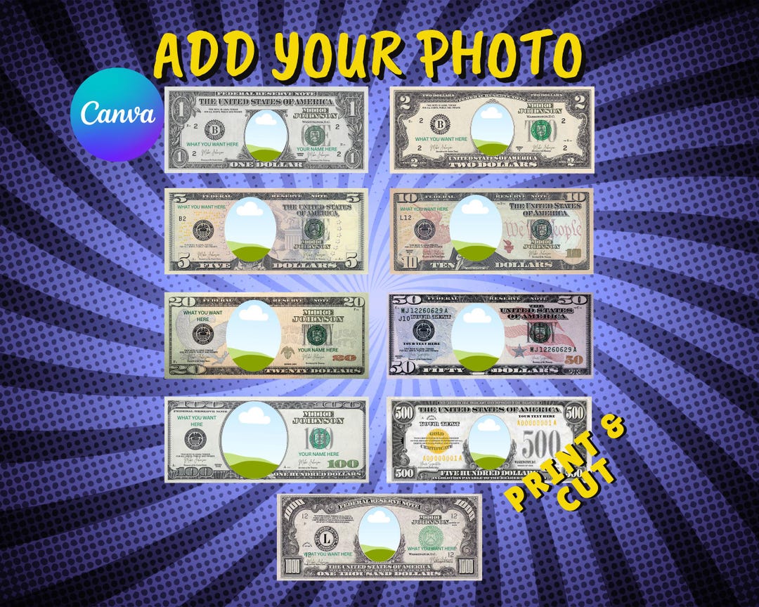 Personalized Dollar Bill Template Bundle: Custom Photo Money (digital ...