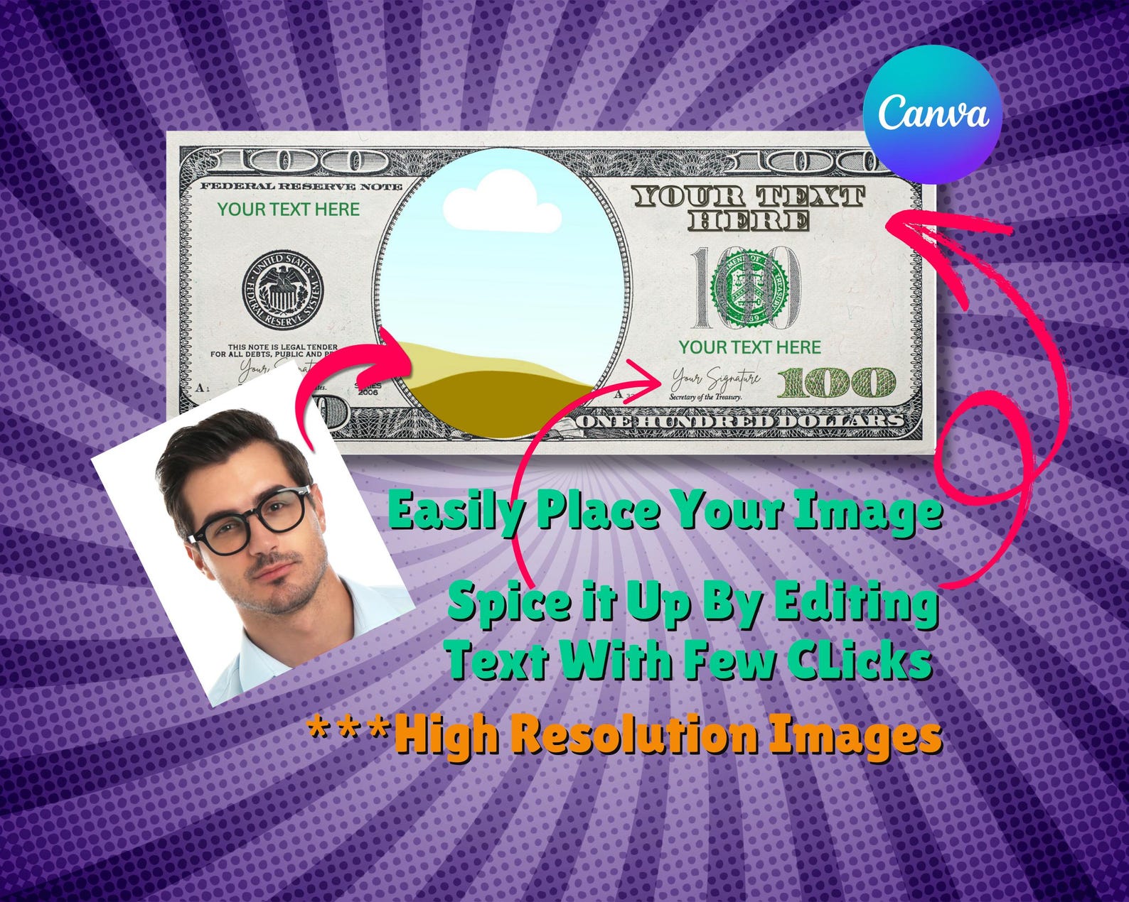 Personalized Dollar Bill Template, Picture on Dollar, Custom Dollar ...