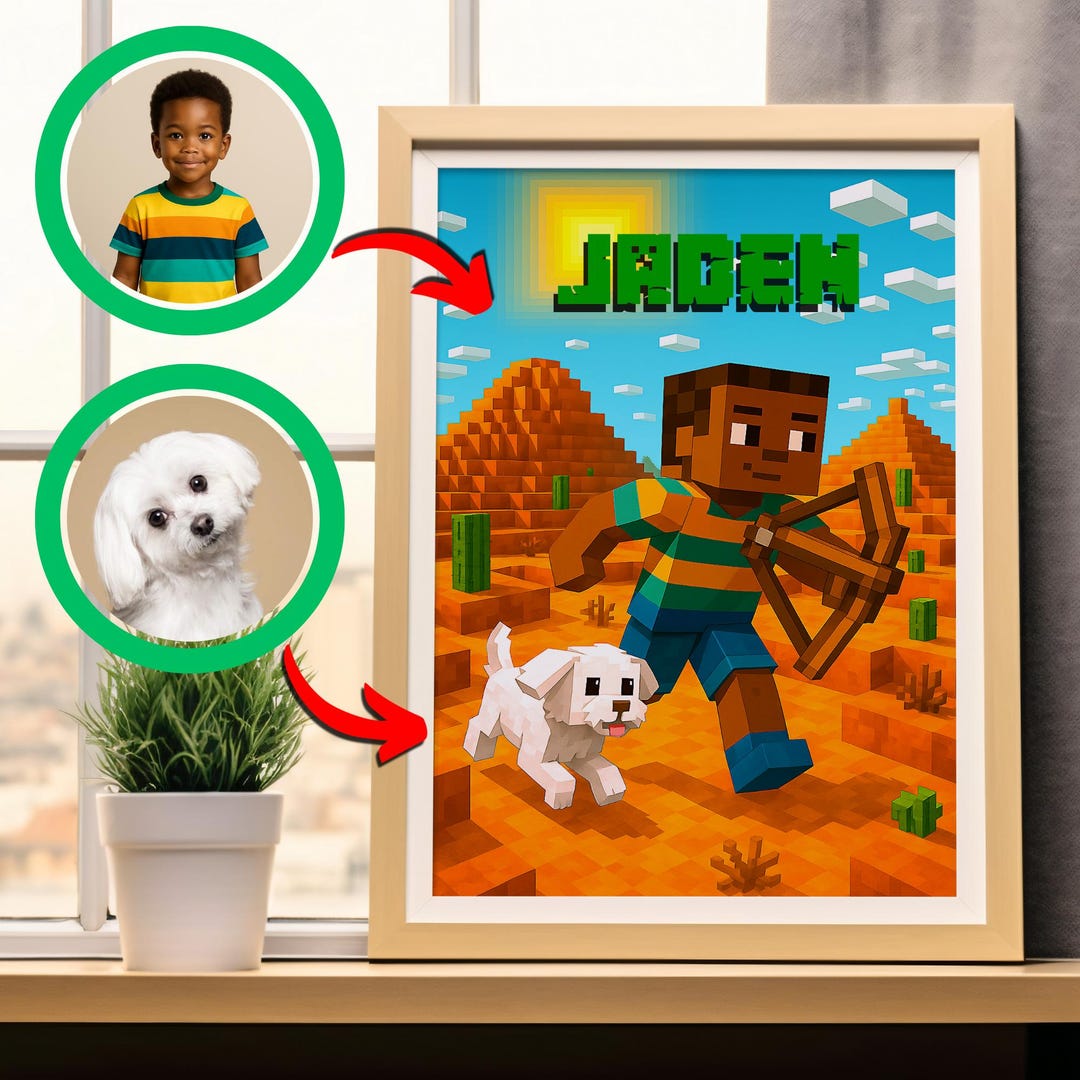 Custom Pixelated Block-style Portrait | Personalized Gamer Gift ...