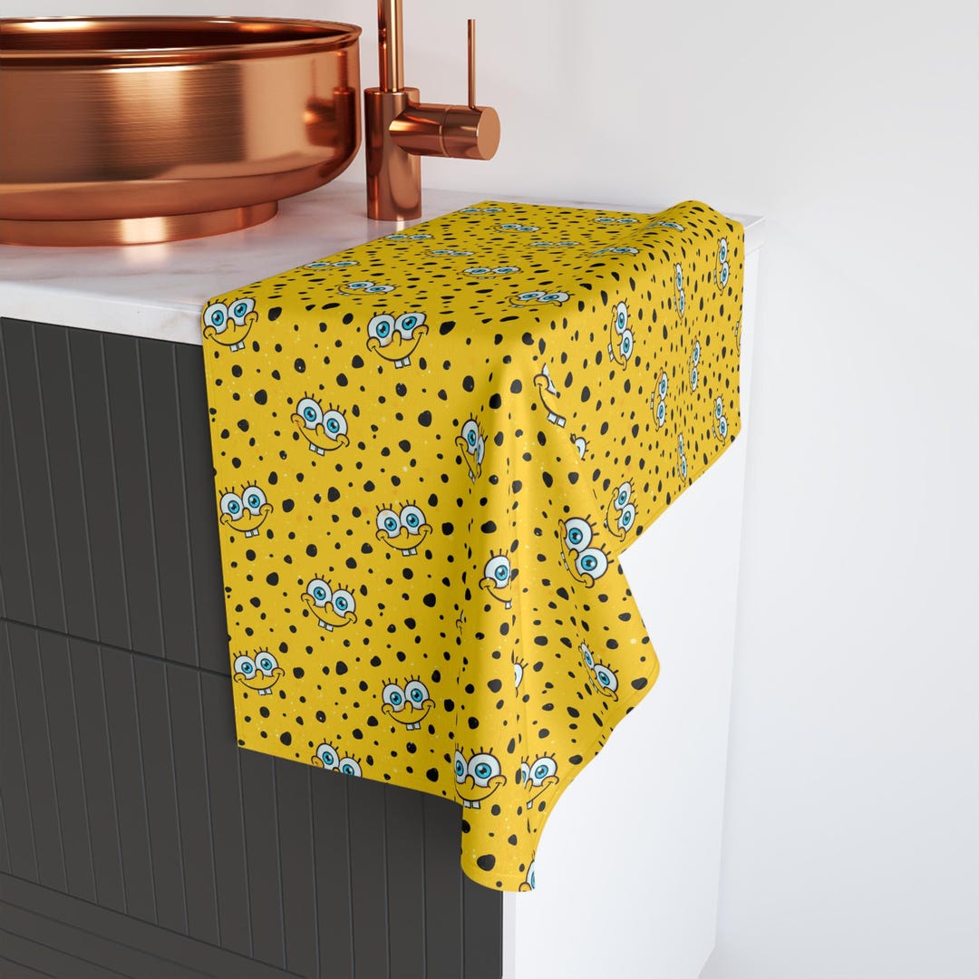 Yellow Spongebob Pattern Hand Towel | Cartoon Sponge, Polka Dot Kitchen ...